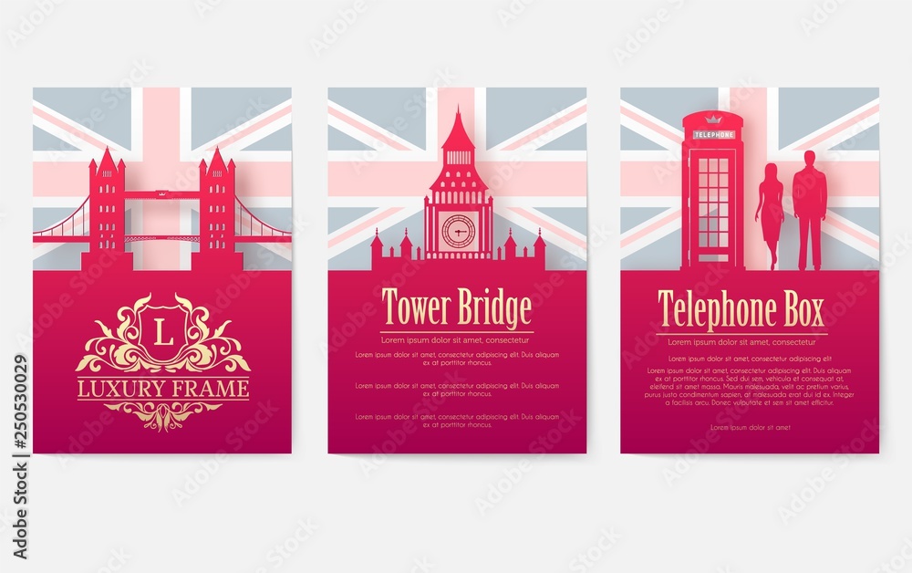 Set of England country ornament illustration concept. Art traditional ...