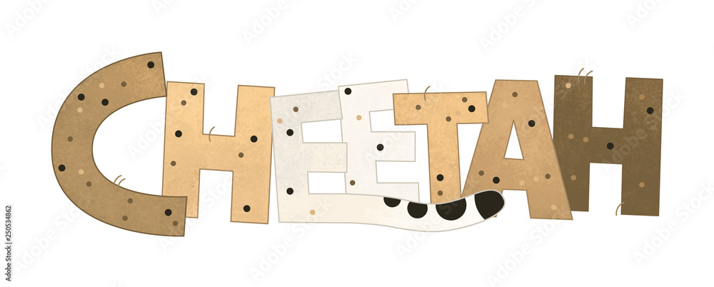 cartoon scene with cheetah sign name of animal on white background ...