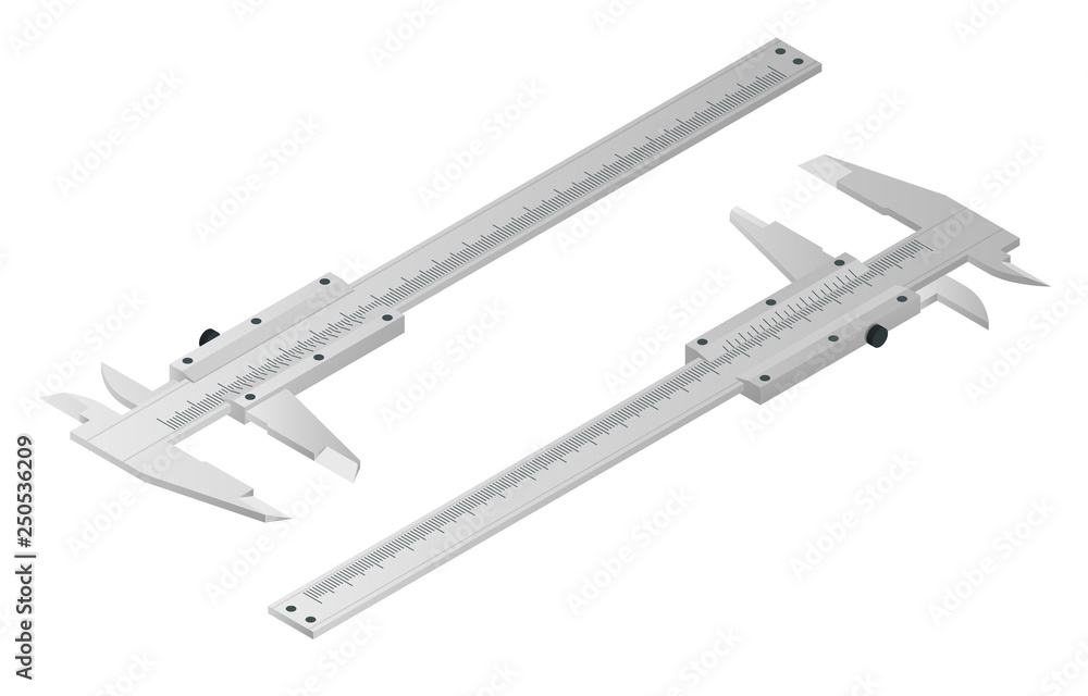 Isometric calipers isolated on white. Vernier caliper, metal equipment ...