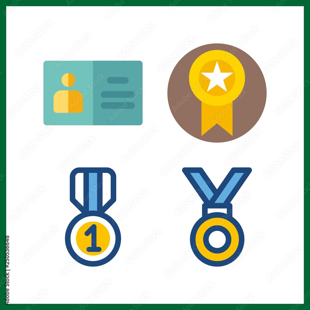 4 badge icon. Vector illustration badge set. id card and medal icons ...