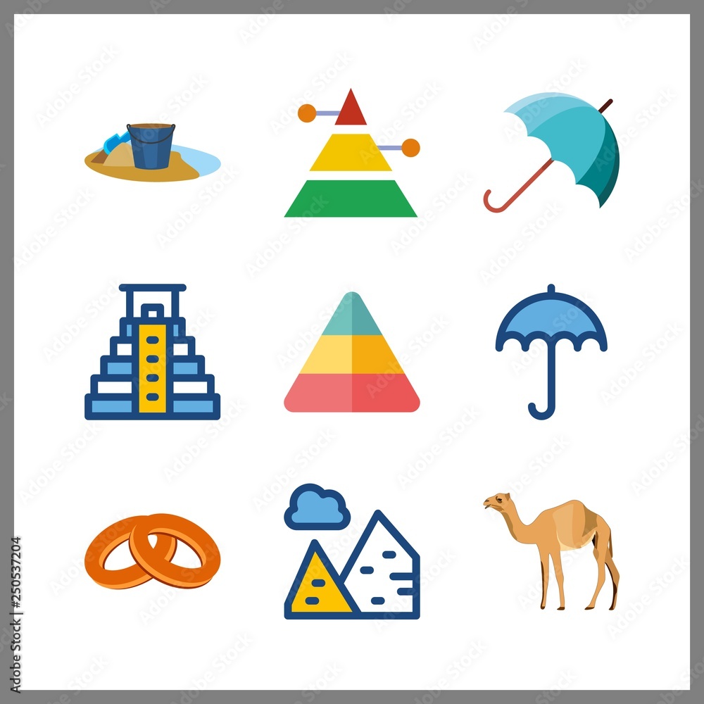 9 dry icon. Vector illustration dry set. pyramid and sand icons for dry ...