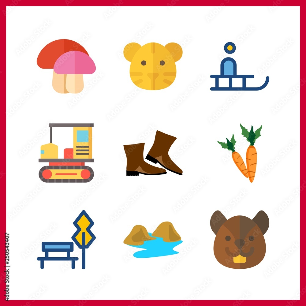 9 forest icon. Vector illustration forest set. all terrain and river ...