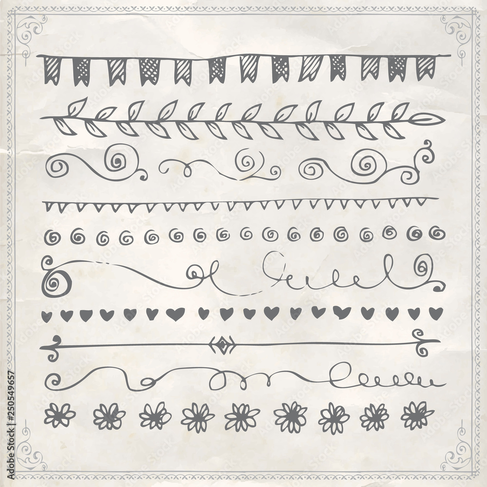 Hand drawn line border frame design elements set Stock Vector | Adobe Stock