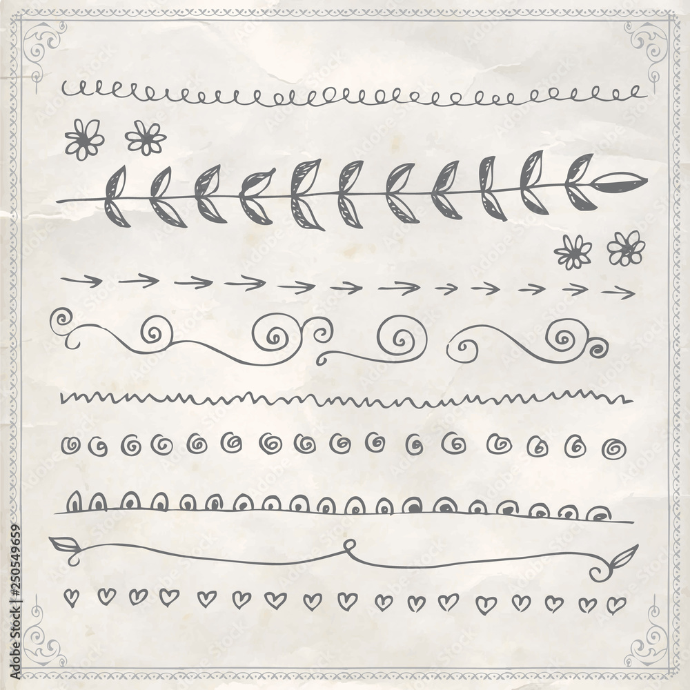 Hand drawn line border frame design elements set Stock Vector | Adobe Stock