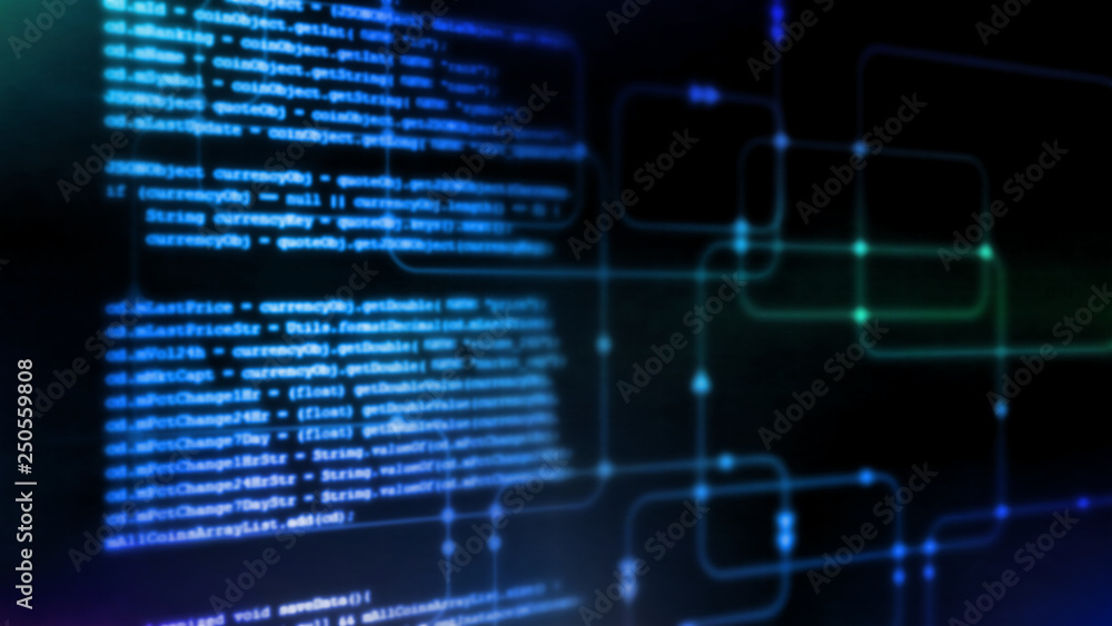 3D Rendering of Digital abstract technology. Programming script binary ...