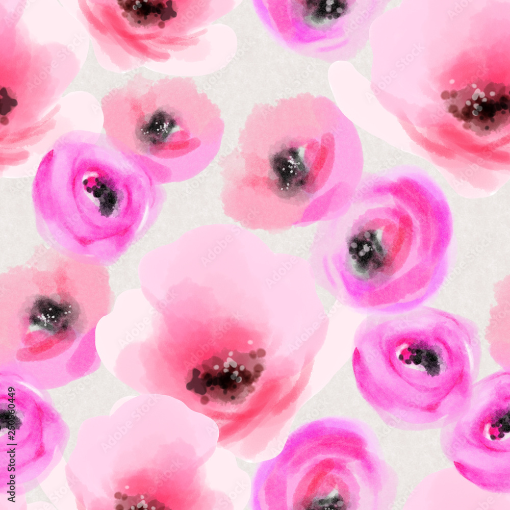 Watercolor pink flowers seamless pattern Stock Illustration | Adobe Stock