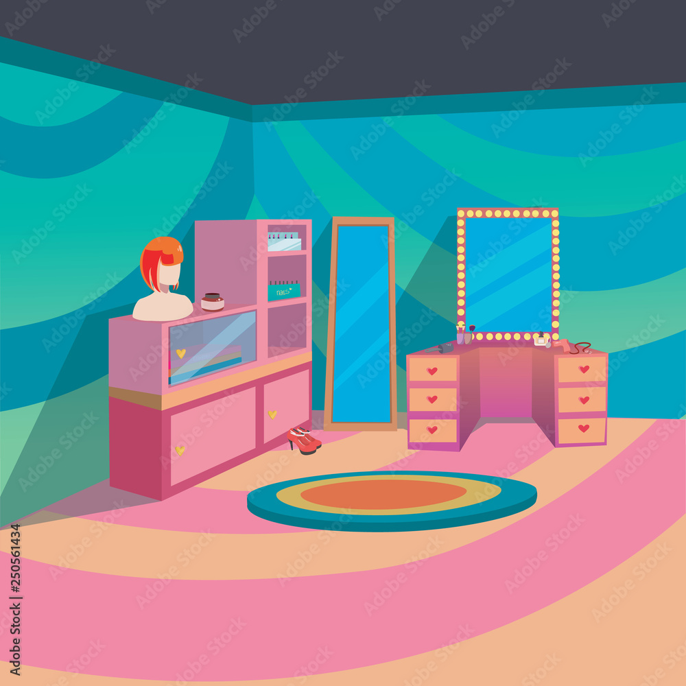 Clean Make up Room at Home with Cartoon Style Background for Children ...
