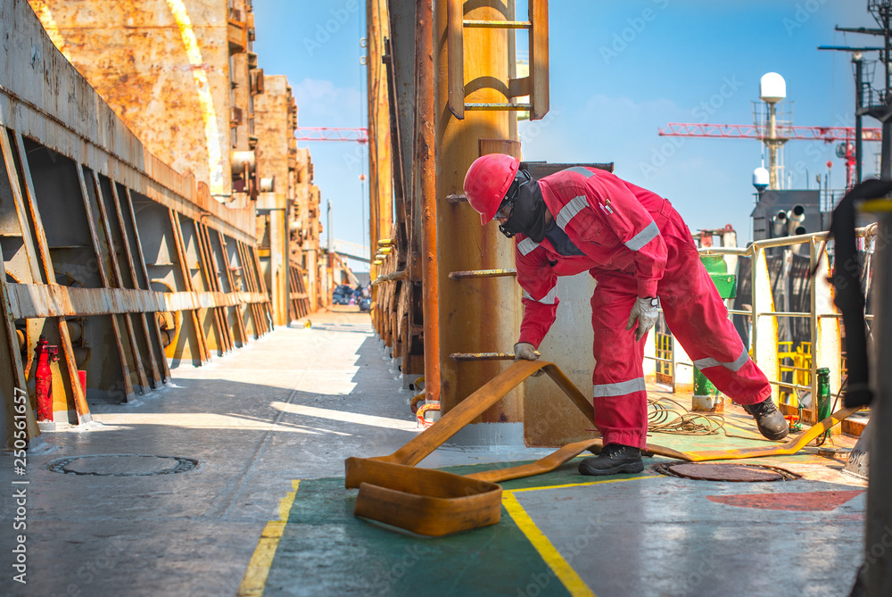 fireman prepare hose fire rubber standing by in the job site, ready to ...