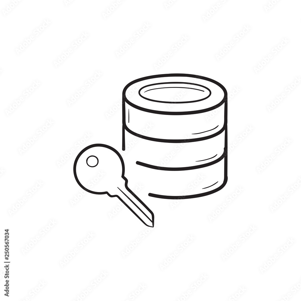 Database with key hand drawn outline doodle icon Stock Vector | Adobe Stock