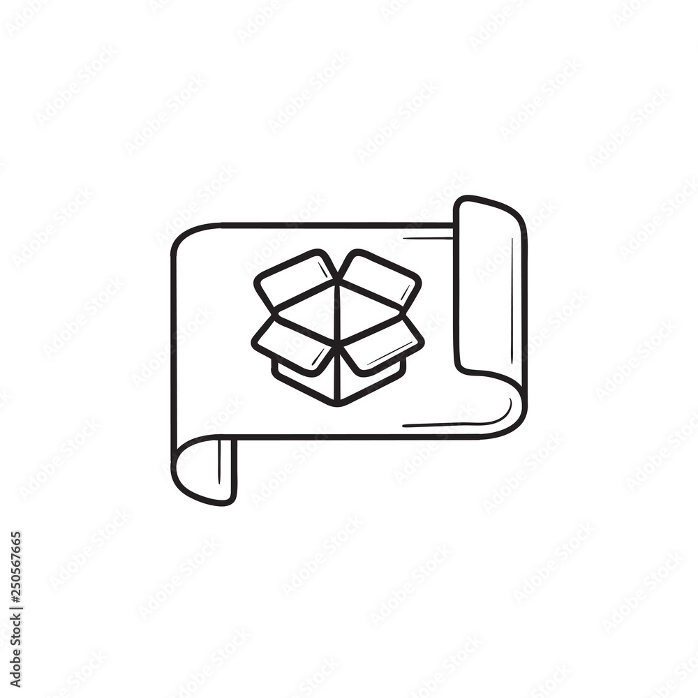 Graph paper with opened box sketch and prototyping hand drawn outline ...