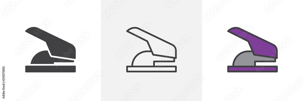 Paper stapler icon. Line, glyph and filled outline colorful version ...