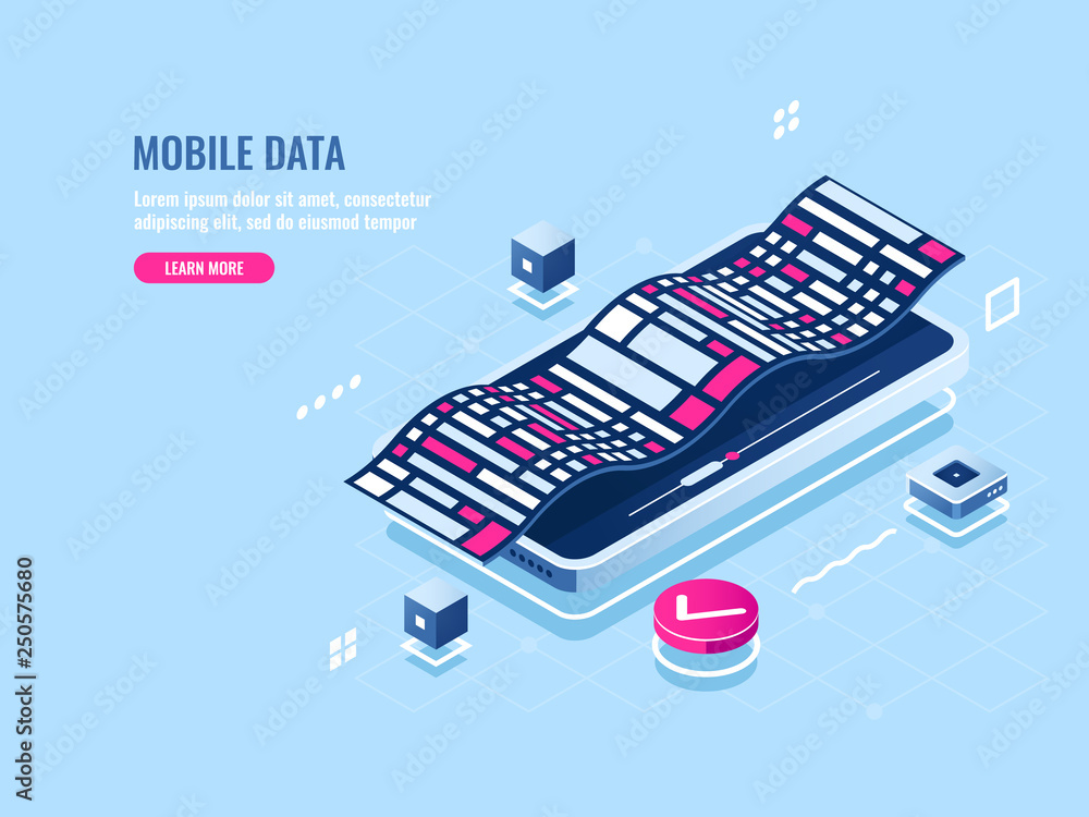 Programming mobile software isometric icon, development application of ...