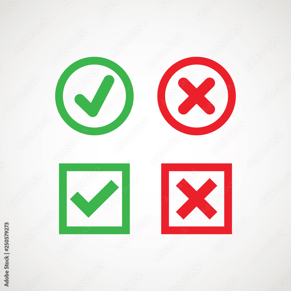 Vektorová grafika „Tick and cross signs. Green checkmark OK and red X ...