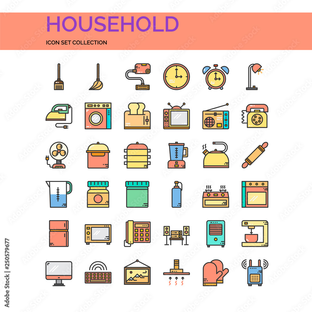 Household Icons Set. UI Pixel Perfect Well-crafted Vector Thin Line ...
