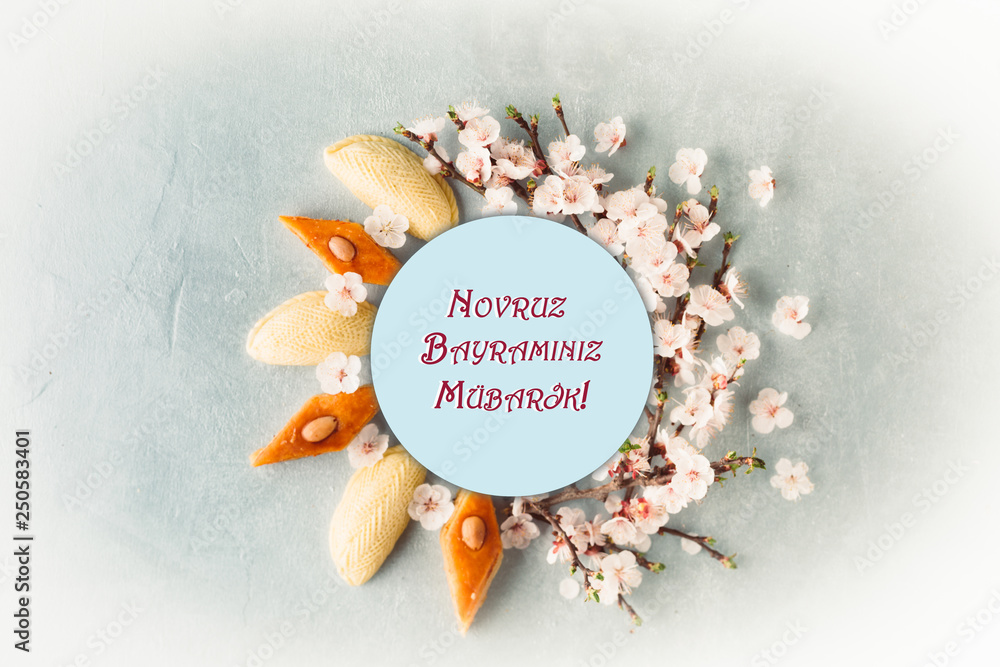Novruz wreath made of traditional Azerbaijan pastry shekerbura and ...