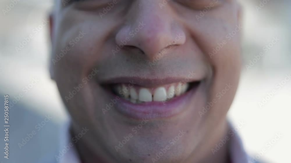 Toothy smile of handsome happy young man. Close up view. Cheerful young ...