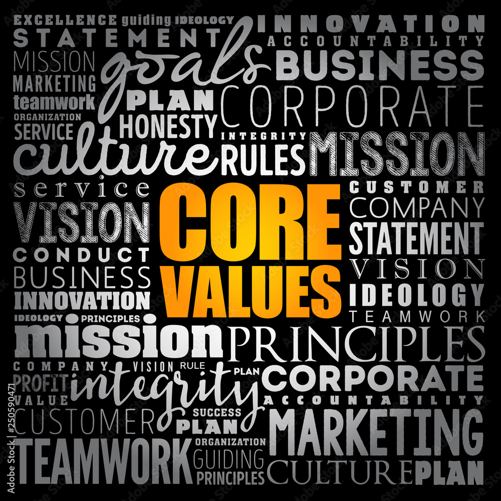 Core values word cloud collage, business concept background Stock ...