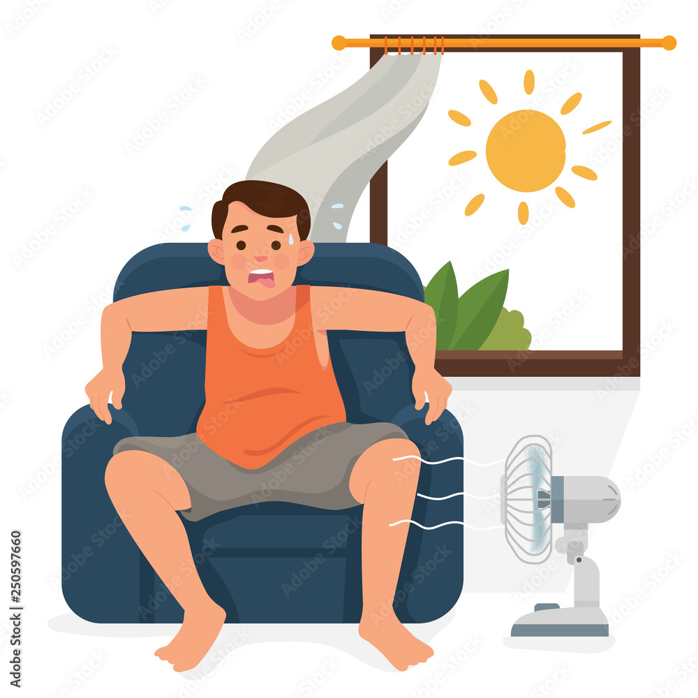 vector illustration man / boy sitting in his house in front of open ...