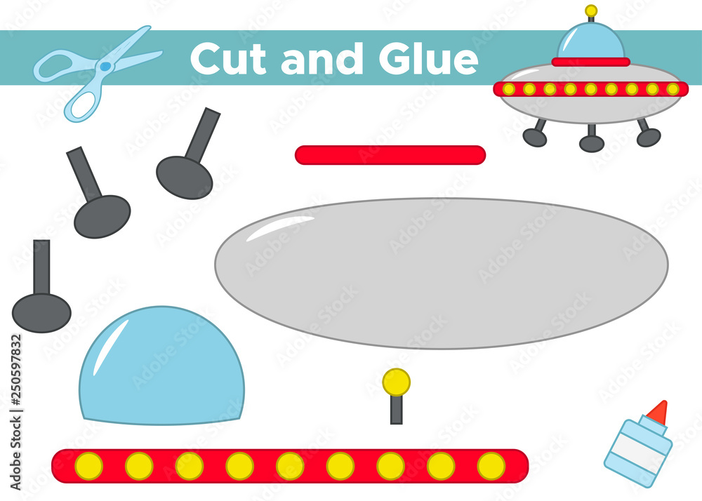 Education paper game for preschool kids. Create the applique alien's ...