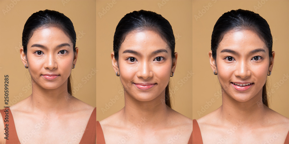 Asian Woman before applying make up hair style. no retouch, fresh face ...