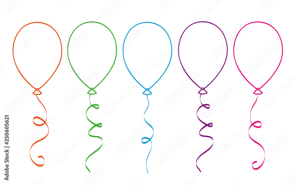 colorful balloons for coloring book isolated on white background vector ...