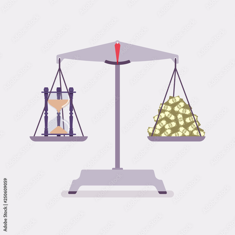 Time and money scales tool good balance. Metaphor of harmony, pleasant ...