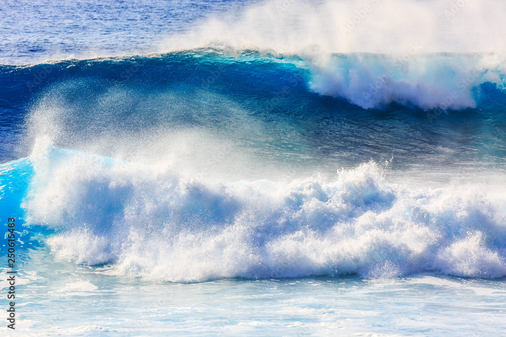 Beautiful seascape view of the big blue surf waves of the Atlantic ...