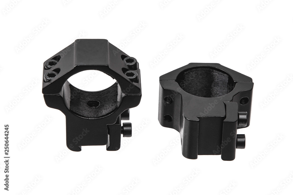 Quick disconnect mount made for holding a scope on a rifle isolated on ...