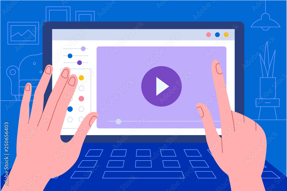 Vector illustration in simple flat style with hands and abstract user ...