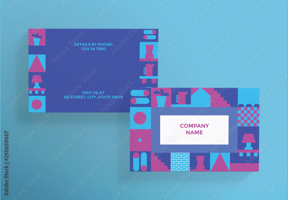 Business Card Layout with Geometric Elements Stock Template | Adobe Stock