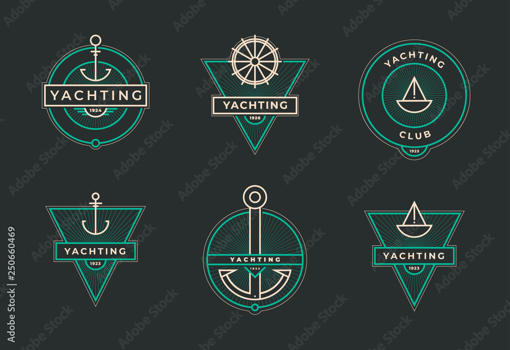 Yachting club logo set. Yachting, yahct club logo set with boad, sail ...