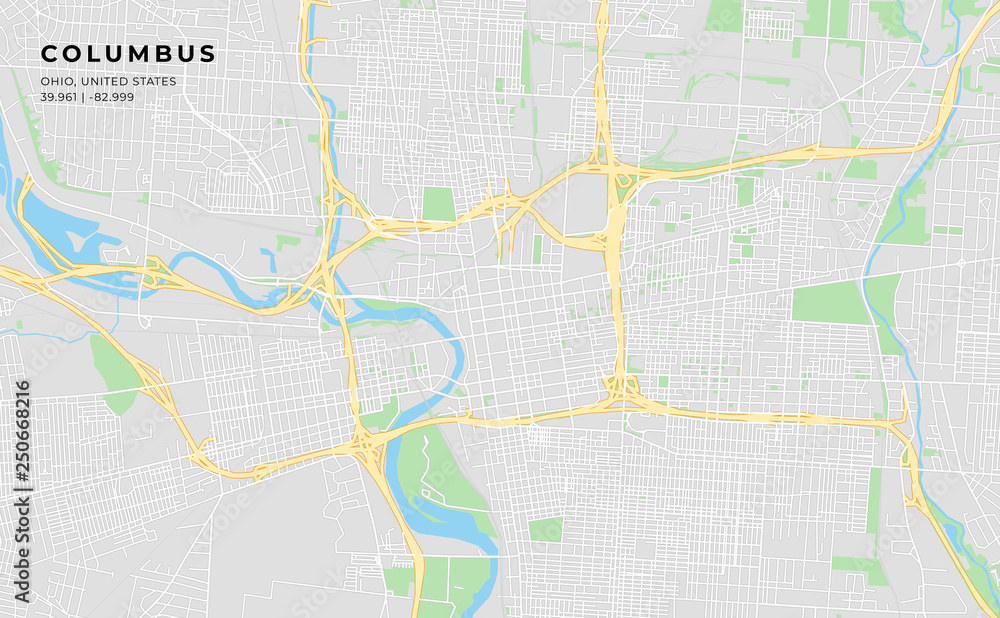 Printable street map of Columbus, Ohio Stock Vector | Adobe Stock