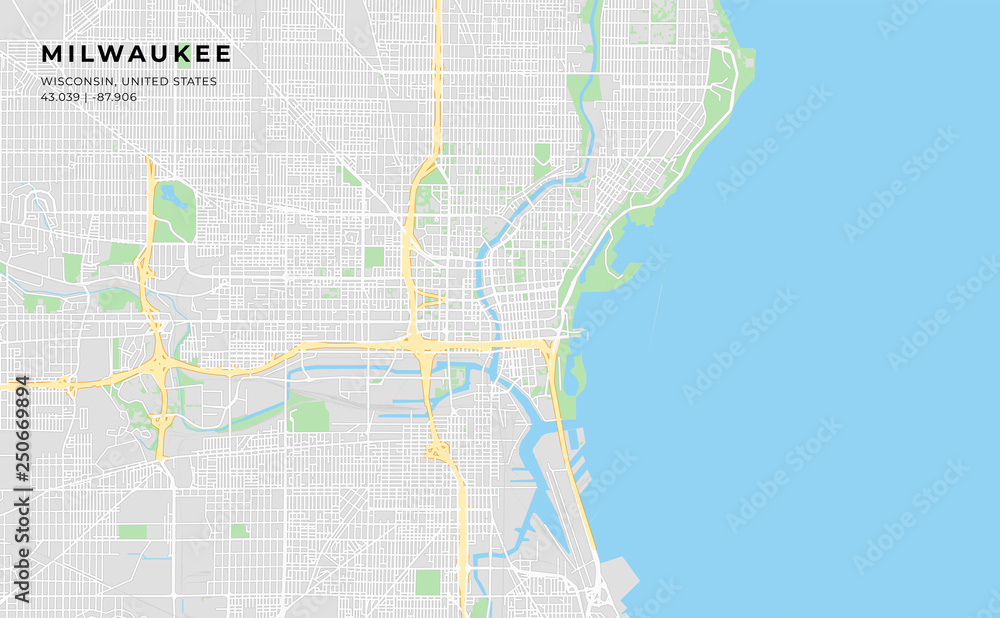 Printable street map of Milwaukee, Wisconsin Stock Vector | Adobe Stock