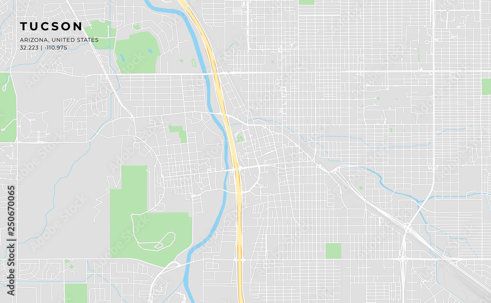 Printable street map of Tucson, Arizona Stock Vector | Adobe Stock