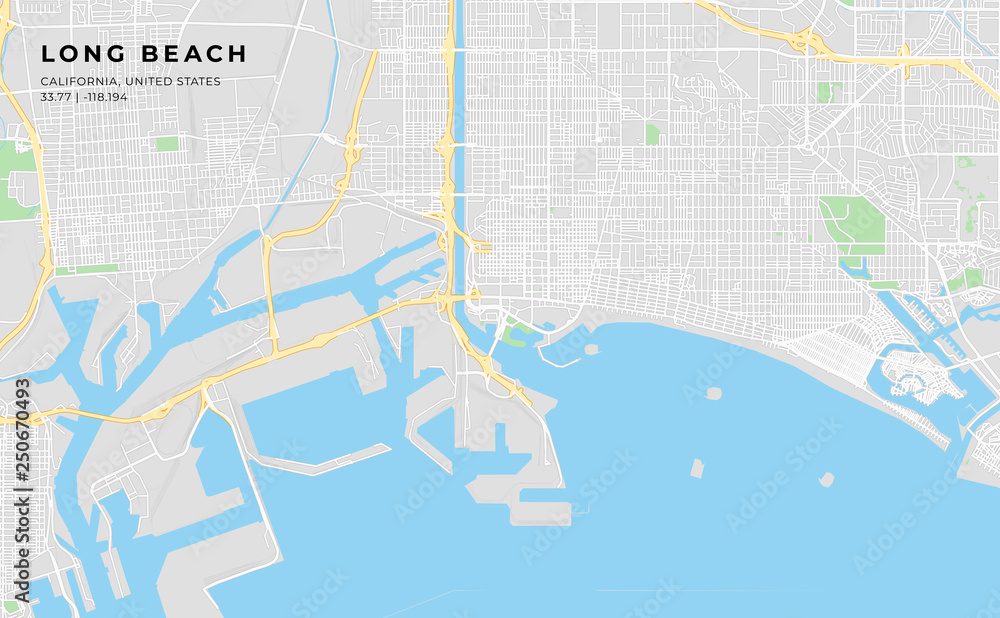 Printable street map of Long Beach, California vector de Stock | Adobe ...