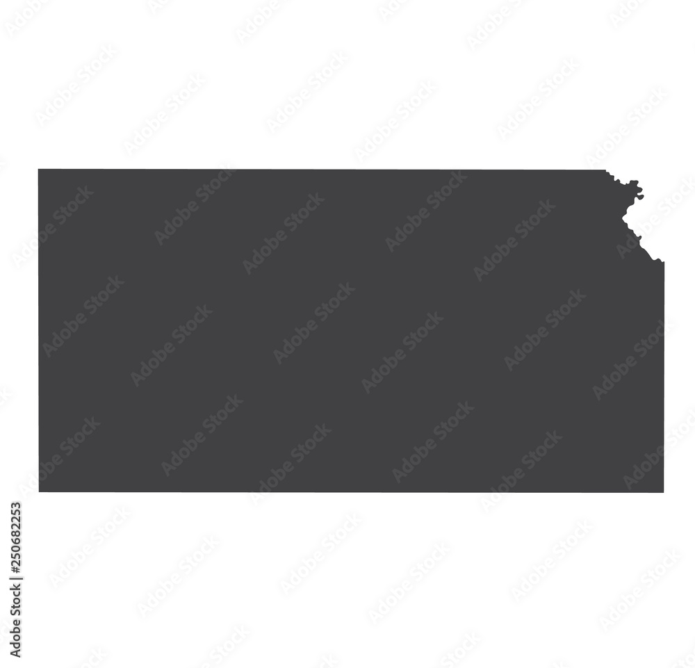 Vector Kansas Map silhouette. Isolated vector Illustration. Black on ...