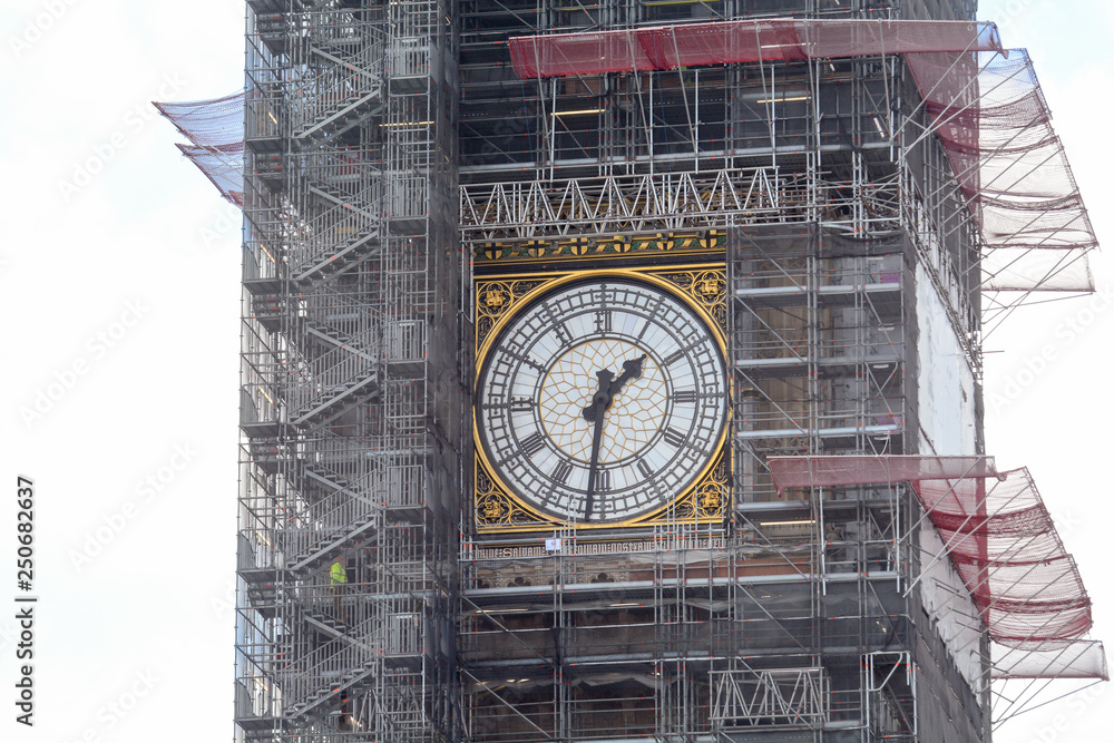 Big Ben in central London with scaffold during cleaning and refurb work ...