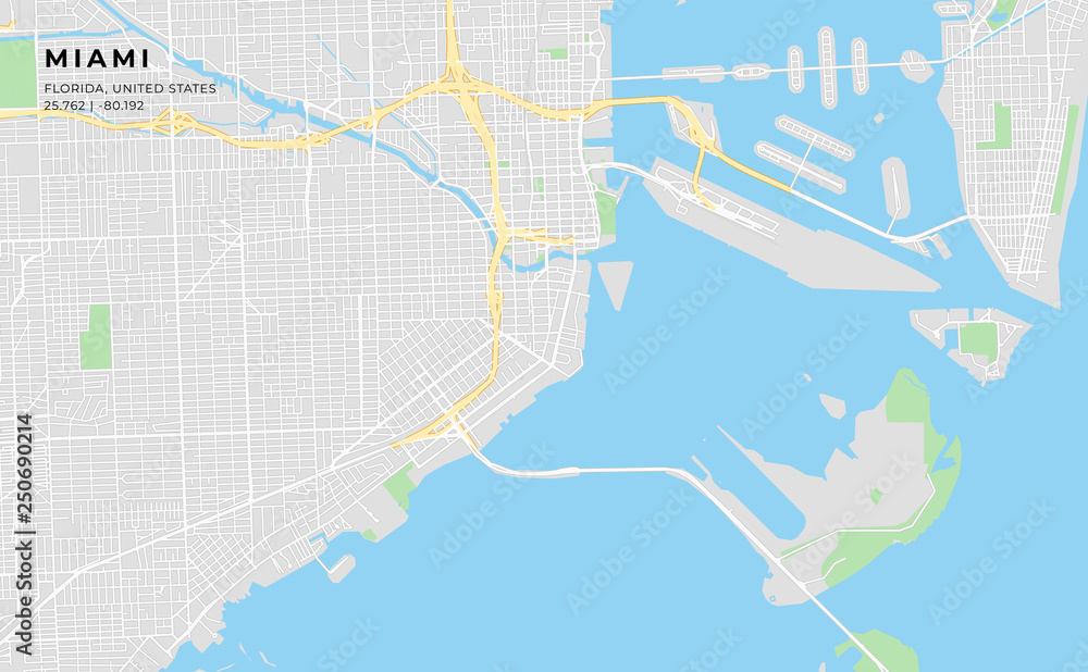 Printable street map of Miami, Florida Stock Vector | Adobe Stock