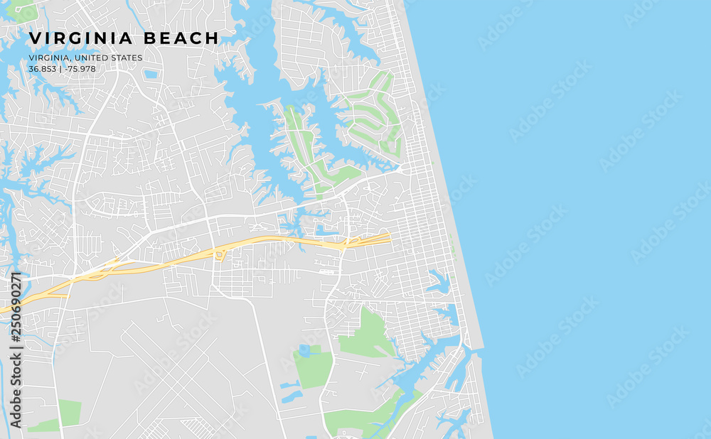Printable street map of Virginia Beach, Virginia Stock Vector | Adobe Stock