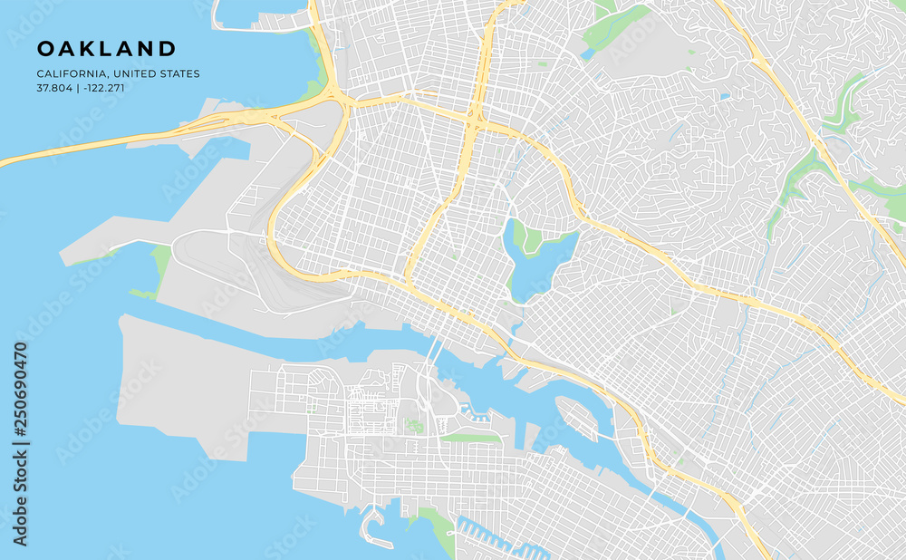 Printable street map of Oakland, California Stock Vector | Adobe Stock