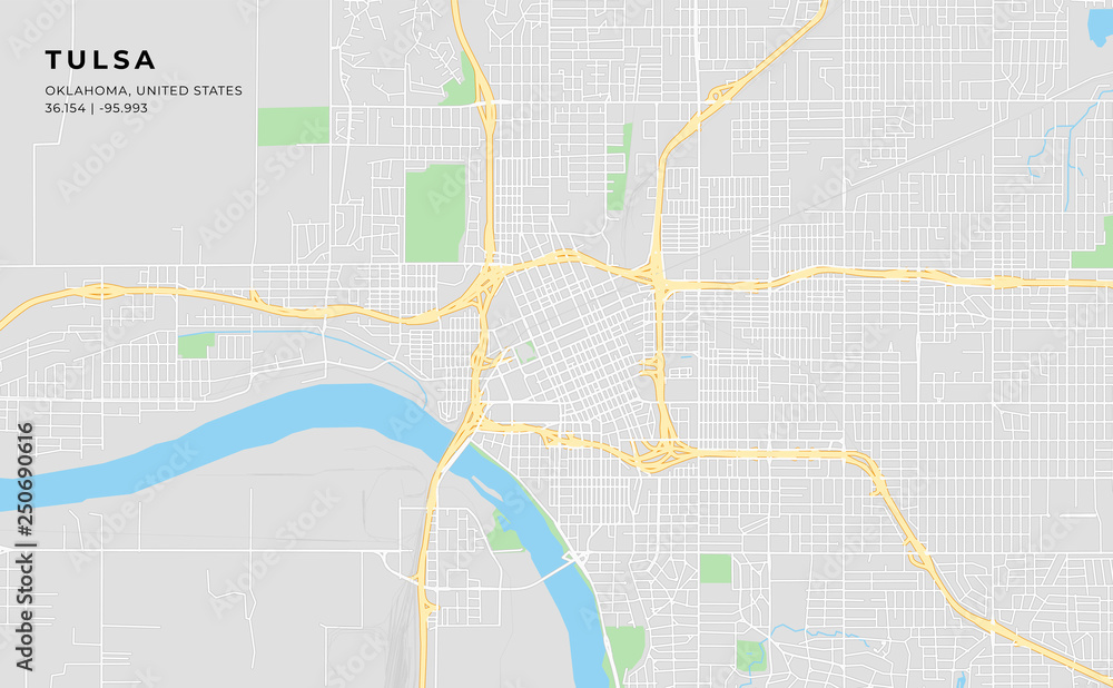Printable street map of Tulsa, Oklahoma Stock Vector | Adobe Stock