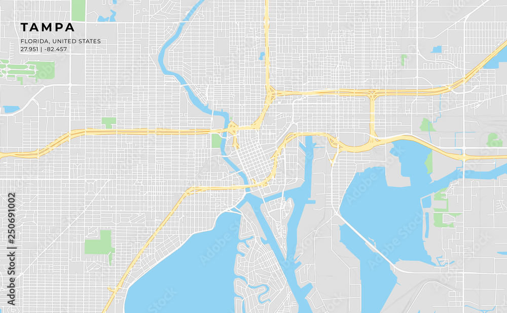 Printable street map of Tampa, Florida Stock Vector | Adobe Stock