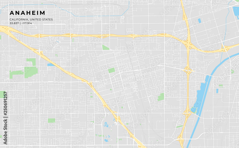 Printable street map of Anaheim, California Stock Vector | Adobe Stock