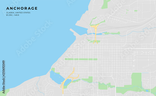 Printable street map of Anchorage, Alaska Stock Vector | Adobe Stock