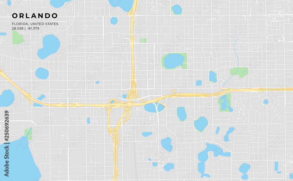 Printable street map of Orlando, Florida Stock Vector | Adobe Stock