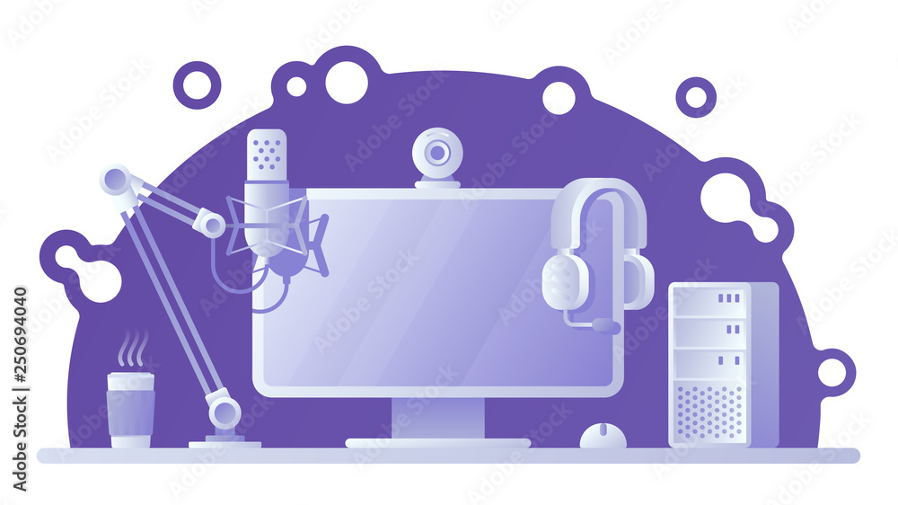 Vettoriale Stock Gamers workspace illlustration. Twitch live streaming ...