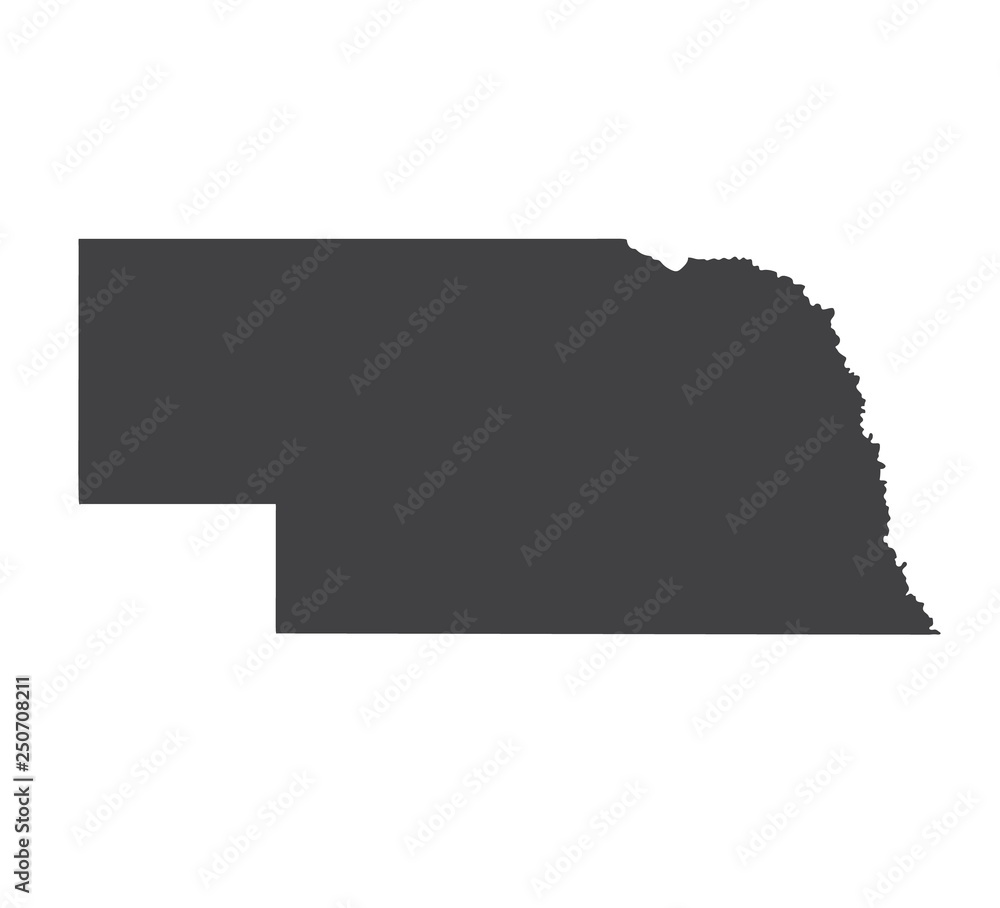 Vector Nebraska Map silhouette. Isolated vector Illustration. Black on ...