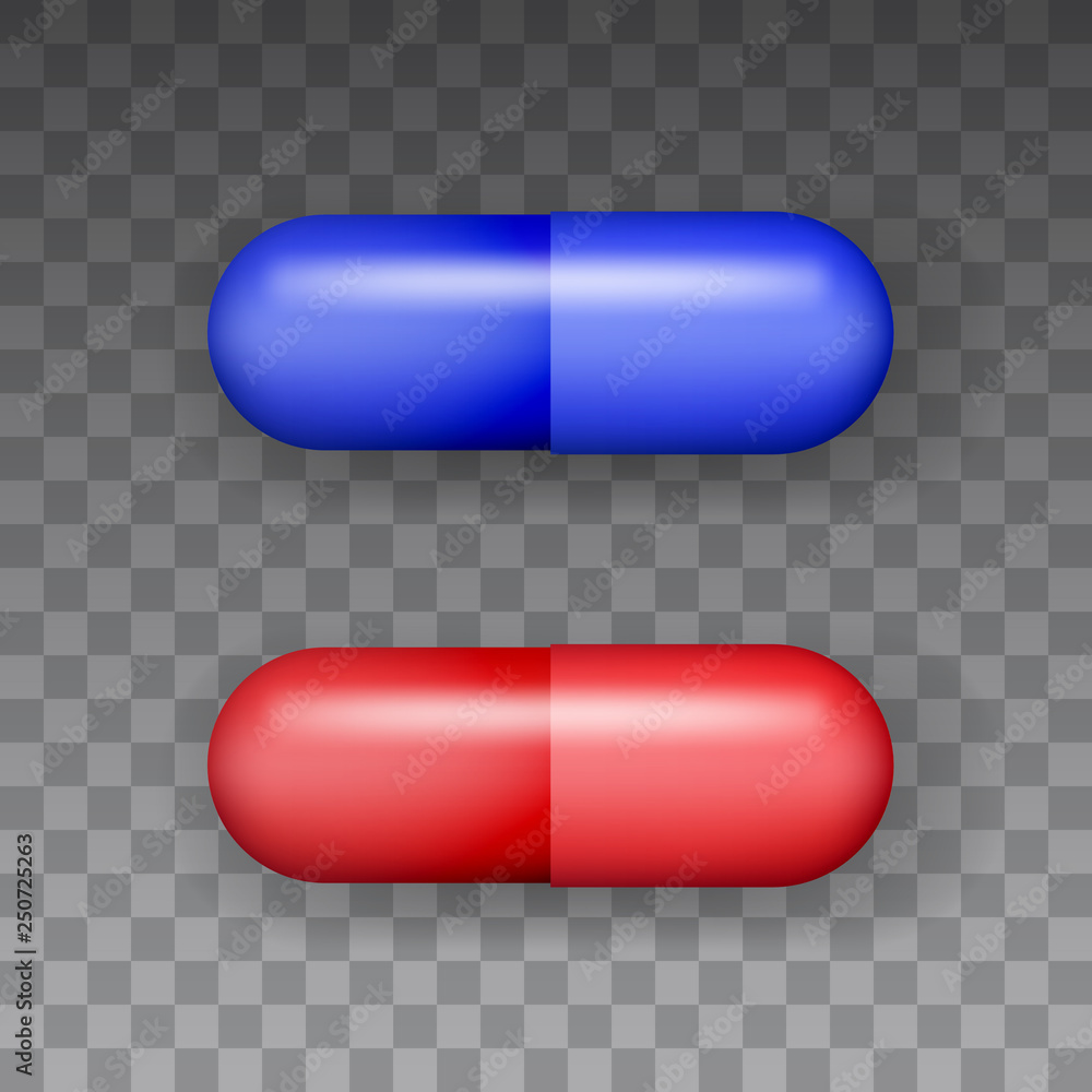 Top view medicaments vector of red and blue oval pill on transparent ...