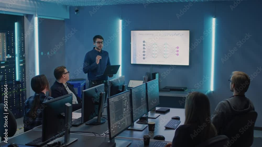 Team of Professional IT Developers Have Meeting, Speaker Talks about ...