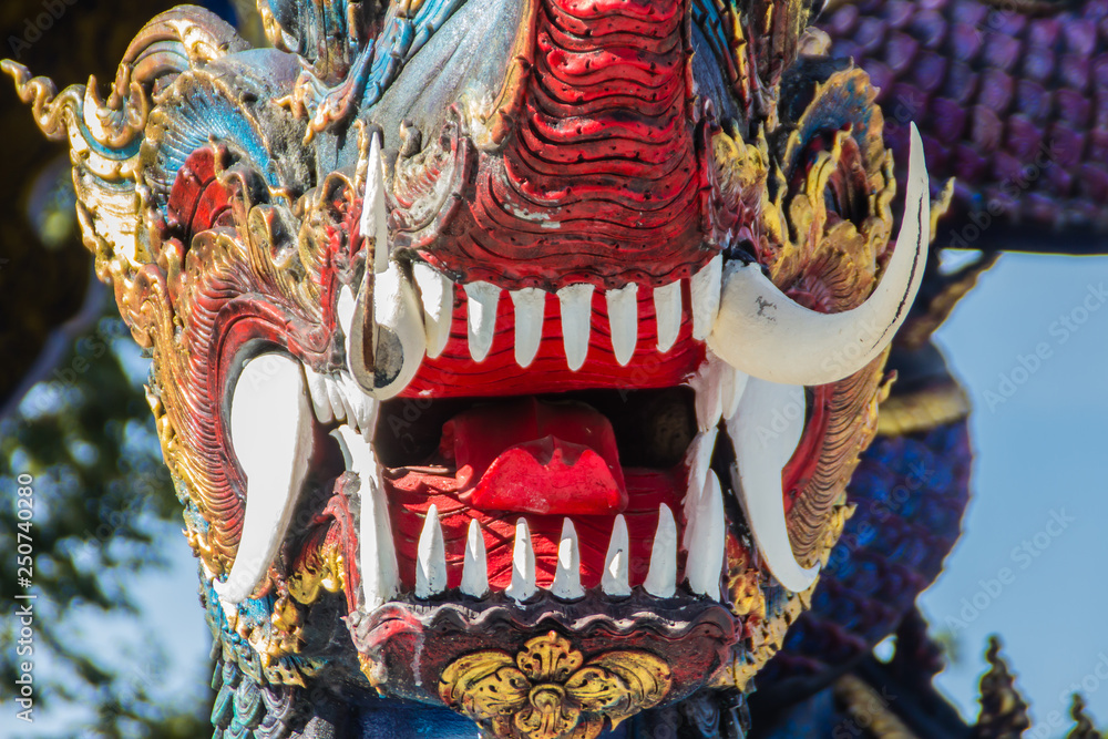 Sculpture of Himavanta wild animals at Wat Rong Suea Ten Temple, Chiang ...